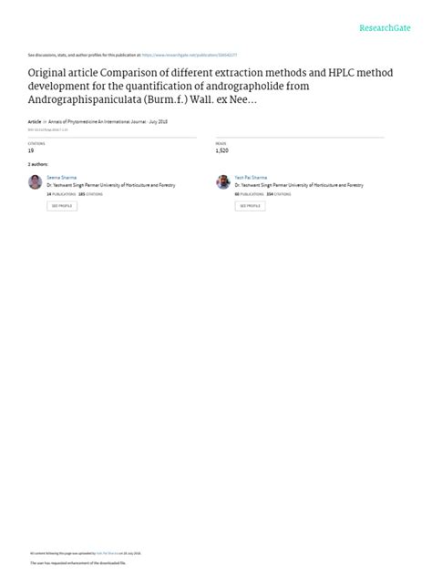 Comparison Of Different Extraction Methods And Hplc Methoddevelopment