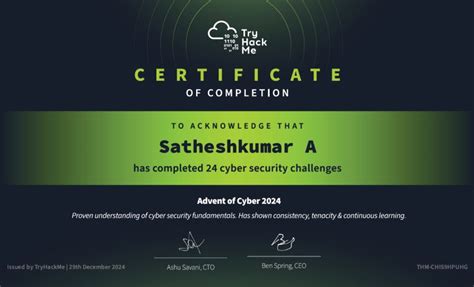 Adventofcyber Tryhackme Cybersecurity Infoseccommunity Satheshkumar A
