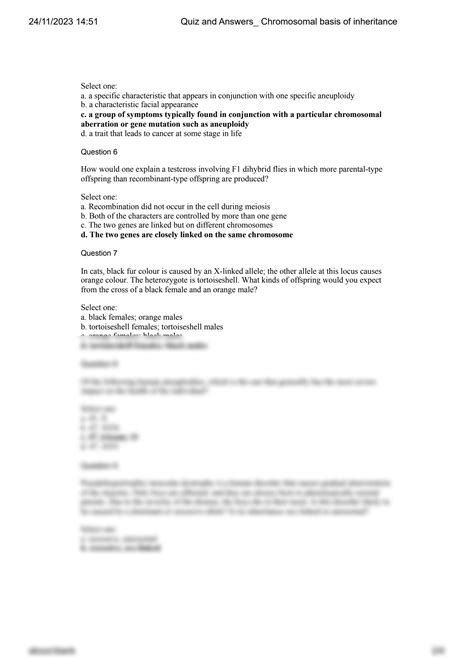 SOLUTION Quiz And Answers Chromosomal Basis Of Inheritance Studypool