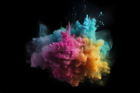 Exploding Colour Powder In Rainbow Colours On A Black Background Stock