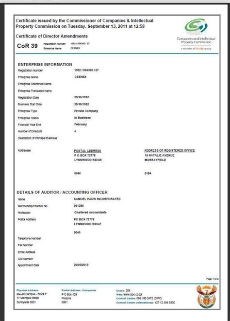 Cipc Cor Form Fill Out Printable PDF Forms Online