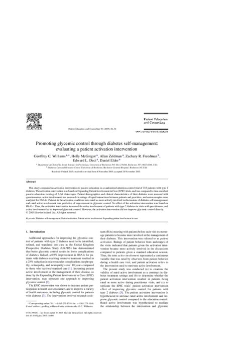 Pdf Promoting Glycemic Control Through Diabetes Self Management Evaluating A Patient