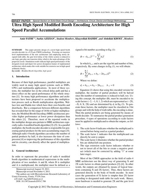 Pdf Ultra High Speed Modified Booth Encoding Architecture For High