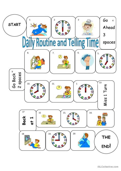 Daily Routines Telling Time Board Ga English ESL Worksheets Pdf Doc
