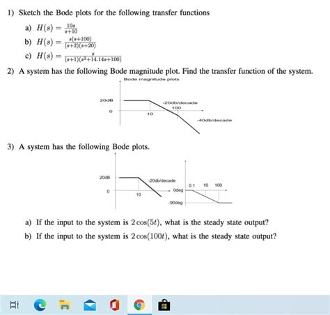 1 Sketch The Bode Plots For The Following Transfer