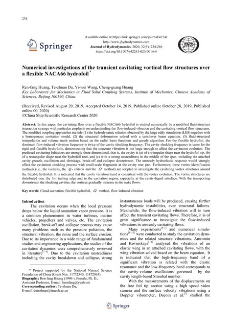 Pdf Numerical Investigations Of The Transient Cavitating Vortical Flow Structures Over A
