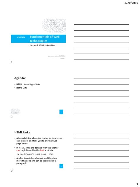 Lecture 5 Html Links And Lists Pdf Hyperlink Html Element