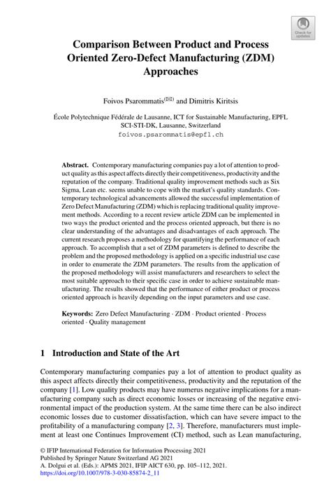 Pdf Comparison Between Product And Process Oriented Zero Defect Manufacturing Zdm Approaches