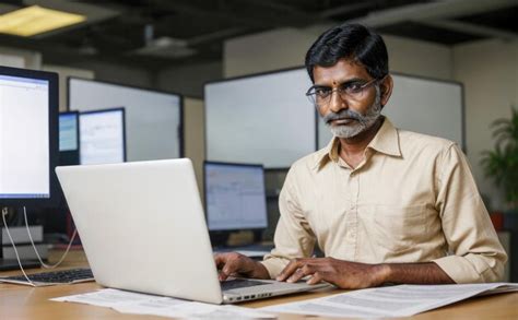 Premium Ai Image Indian Programmer Hindu Software Engineer Wearing Glasses Develop