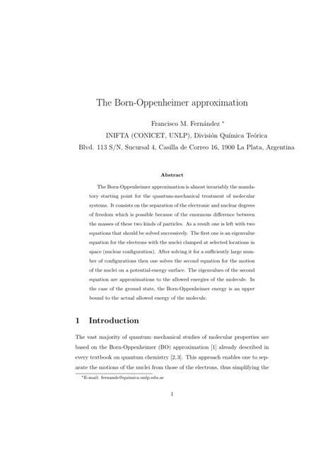 Pdf The Born Oppenheimer Approximation