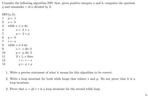 Solved Consider The Following Algorithm Div That Given
