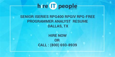 Senior Iseries Rpg400 Rpgiv Rpg Free Programmer Analyst Resume Dallas Tx Hire It People We