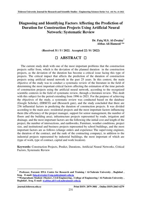 Pdf Diagnosing And Identifying Factors Affecting The Prediction Of Duration For Construction