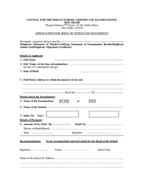 PDF Cisce Duplicate Document Application Form And Instructions DOKUMEN TIPS