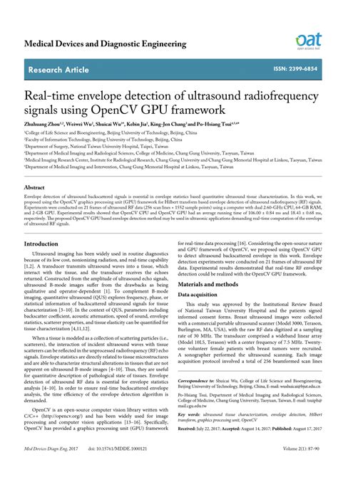 Pdf Real Time Envelope Detection Of Ultrasound Radiofrequency Signals Using Opencv Gpu Framework