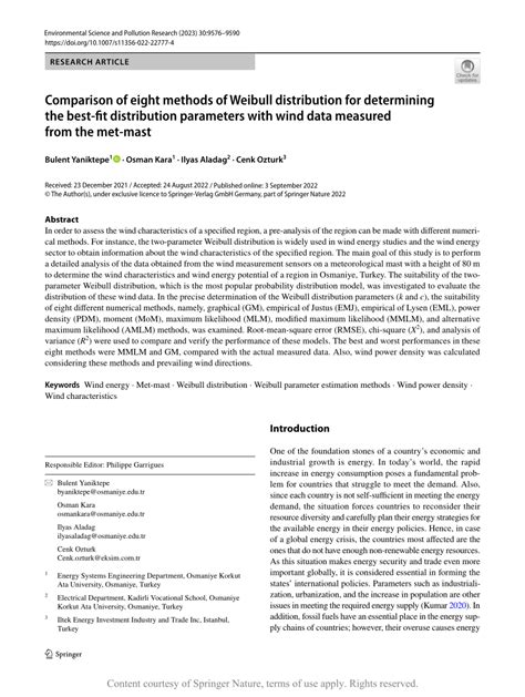 Comparison Of Eight Methods Of Weibull Distribution For Determining The
