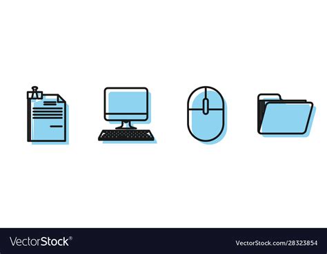 Set Line Computer Mouse File Document And Binder Vector Image