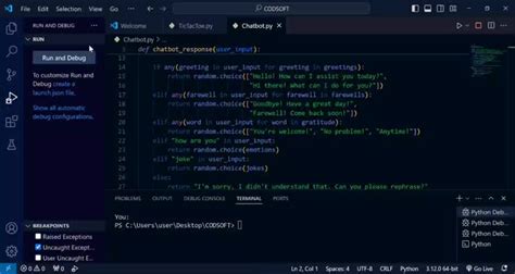 Md Fardeen Ismail Khan On Linkedin Codsoft Task Chatbot Artificialintelligence Vscode