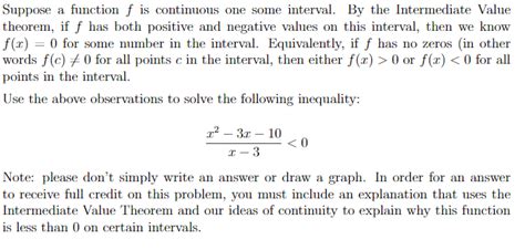 Solved Suppose A Function F Is Continuous One Some Interval