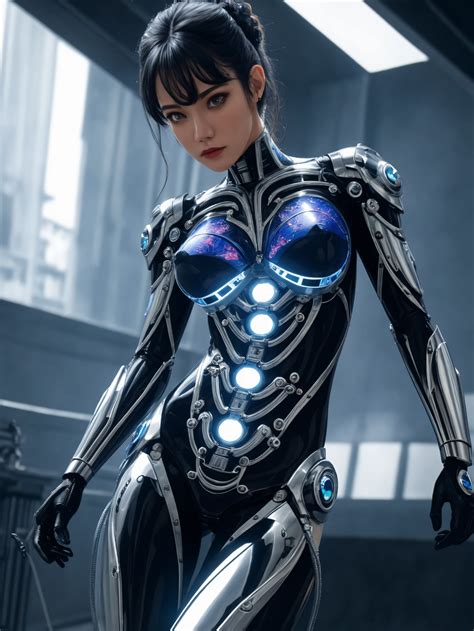 A Woman In A Futuristic Suit With A Glowing Chest Seaart Ai