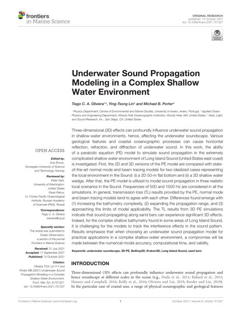 Pdf Underwater Sound Propagation Modeling In A Complex Shallow Water Environment