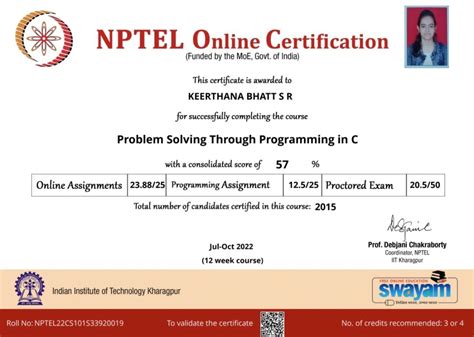 keerthana bhatt s r on linkedin successfully completed nptel