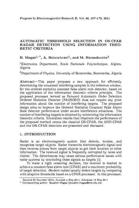 Automatic Threshold Selection In Os Cfar Radar Detection Using Information Theo Retic Criteria