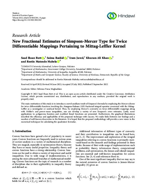 Pdf New Fractional Estimates Of Simpson Mercer Type For Twice Differentiable Mappings
