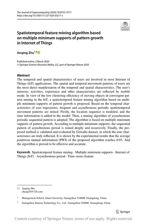 Spatiotemporal Feature Mining Algorithm Based On Multiple Minimum