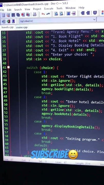 Travel Agency Ide Dev C Coding Cplusplus Ccompiler Cpp Devcpp Learncpp Youtube