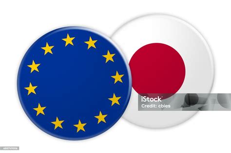 뉴스 개념 Eu 깃발에 일본 플래그 단추 백색 배경에 3d 그림 0명에 대한 스톡 벡터 아트 및 기타 이미지 0명 3차원