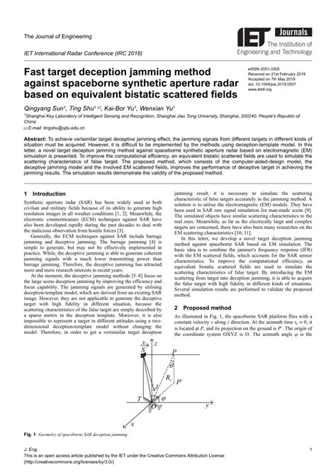 Pdf Fast Target Deception Jamming Method Against Spaceborne Synthetic Aperture Radar Based On