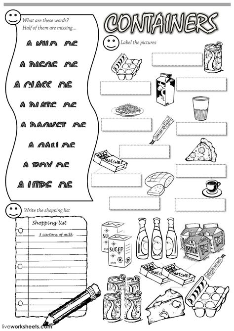 Containers Interactive Worksheet