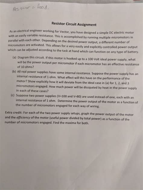 Solved Resistor Load Resistor Circuit Assignment As An