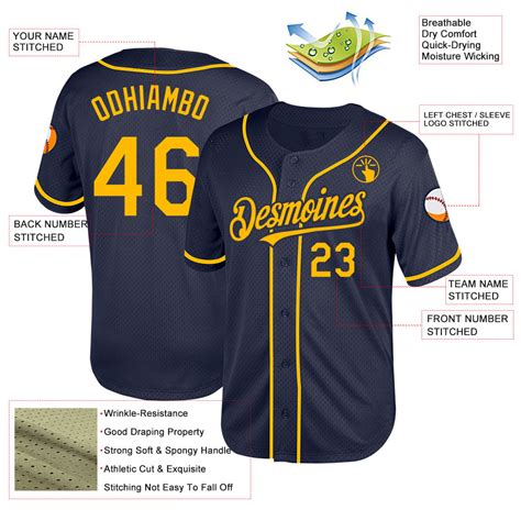 Custom Navy Gold Mesh Authentic Throwback Baseball Jersey Discount
