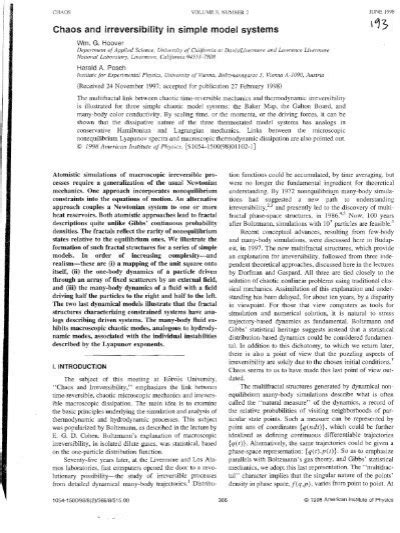 Chaos And Irreversibility In Simple Model Systems William Hoovers