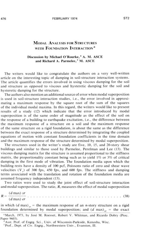 Discussion Of Modal Analysis For Structures With Foundation Interaction Journal Of The