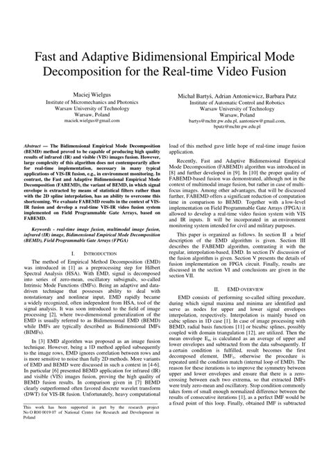 Pdf Fast And Adaptive Bidimensional Empirical Mode Decomposition For The Real Time Video Fusion