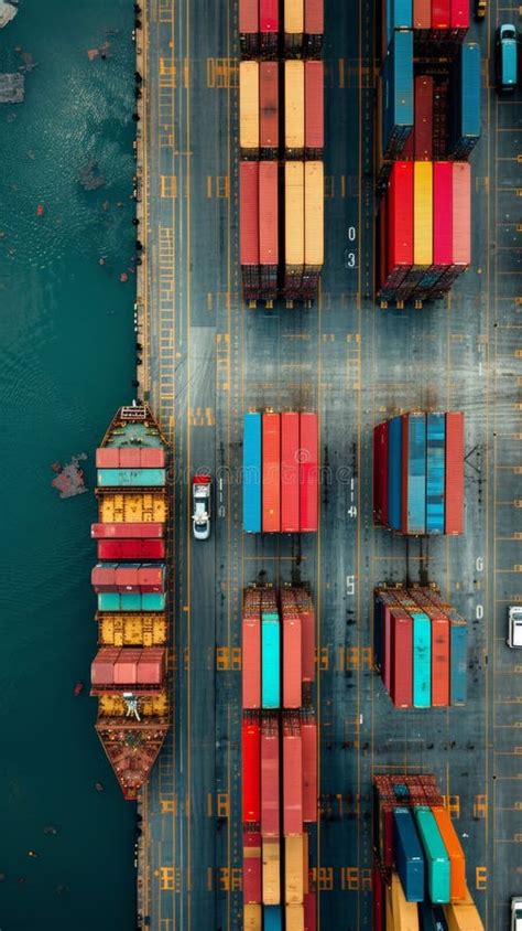 An Aerial View Of A Container Ship Balanced Composition Vertical Stock Image Image Of Vessel