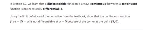 Solved In Section 32 ﻿we Learn That A Differentiable