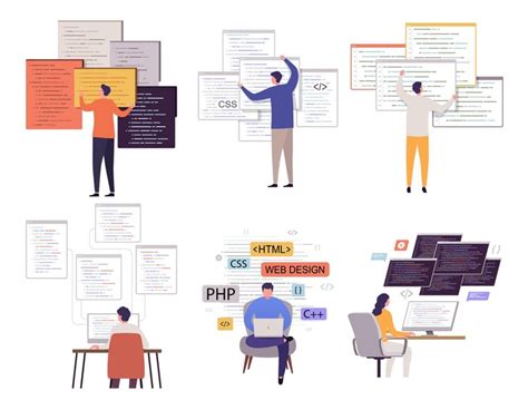 Premium Vector Programmer Working On Web Development With Many Open
