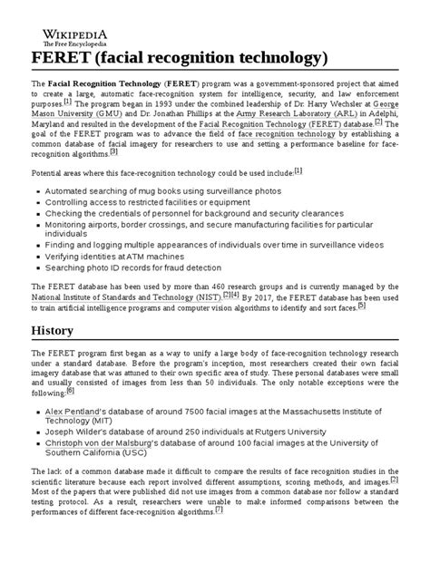 Feret Facial Recognition Technology Pdf Cybernetics Artificial Intelligence