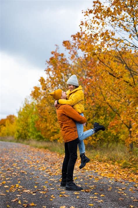 Cute Couple Having Fun In Autumn Forest Or Park Stock Image Image Of Flirting Enjoying 187203843