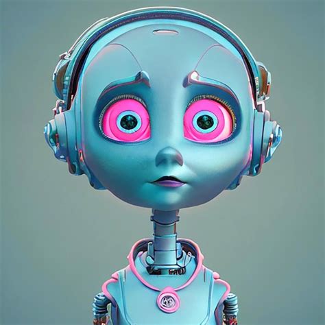 Premium Ai Image Playful Robot With Pink And Light Blue Aesthetics Cute Design With Big