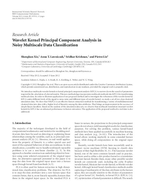 Pdf Wavelet Kernel Principal Component Analysis In Noisy Multiscale Data Classification