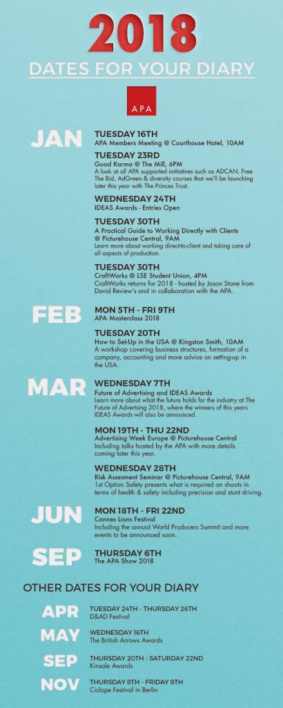 Essential APA Dates For Your Diary Advertising Producers Association Advertising