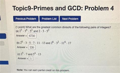 Solved Topic9 Primes And Gcd Problem 4 1 Point What Are