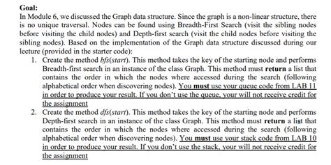 Solved Please Create Method Bfsstart And Dfsstart