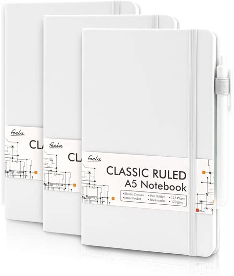Feela A5 Notebooks Multipack 3 Pack Ruled Lined Notepads A5 120 Gsm Hardback Journal