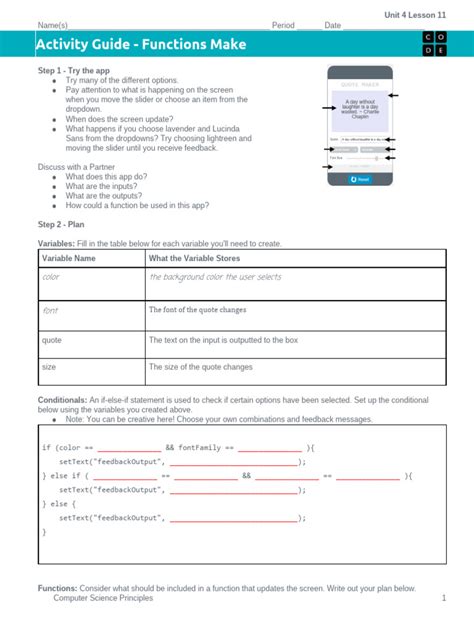 Activity Guide Functions Make Pdf Function Mathematics